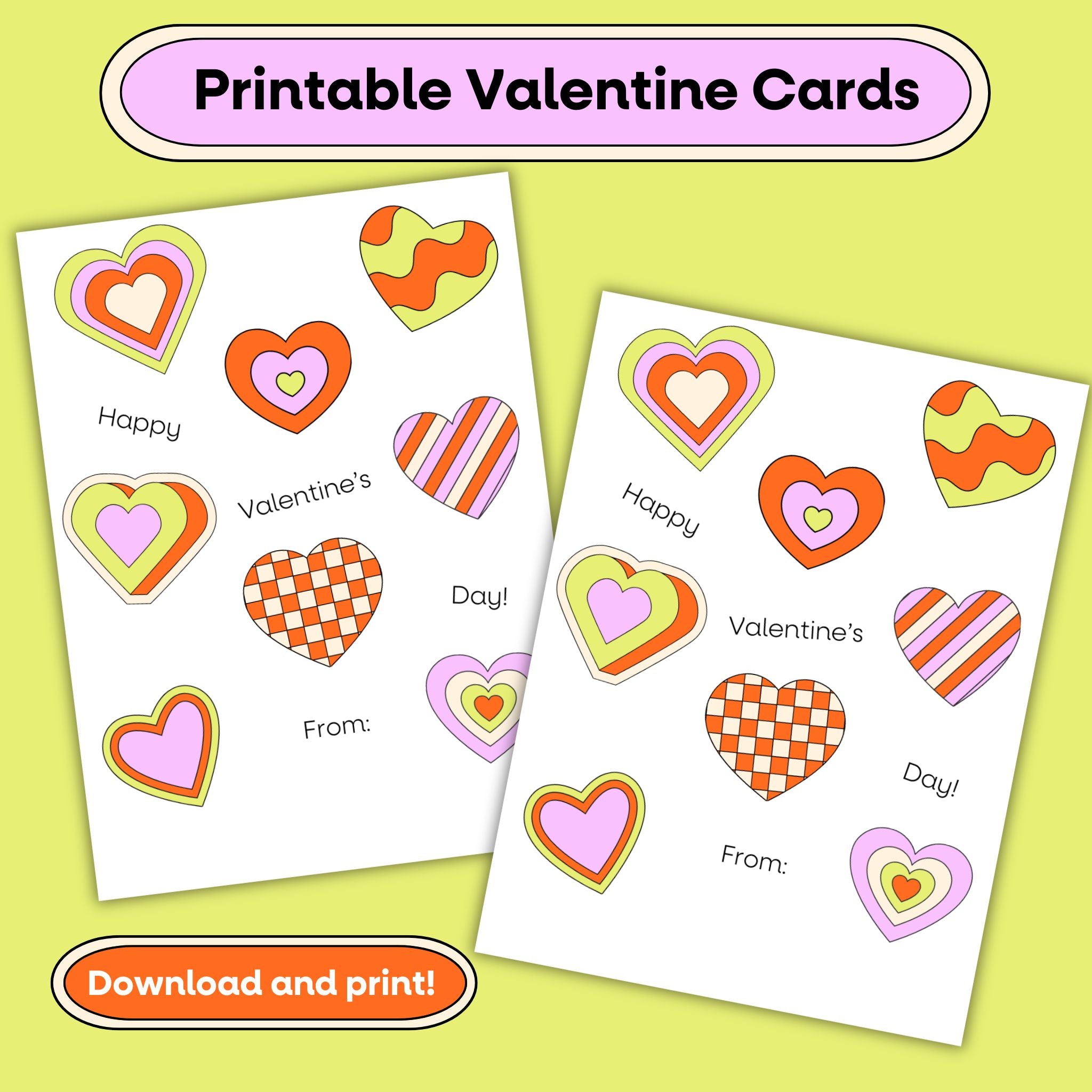 Digital Colorful Hearts Printable Valentine Cards (Copy) – Simply Happy ...