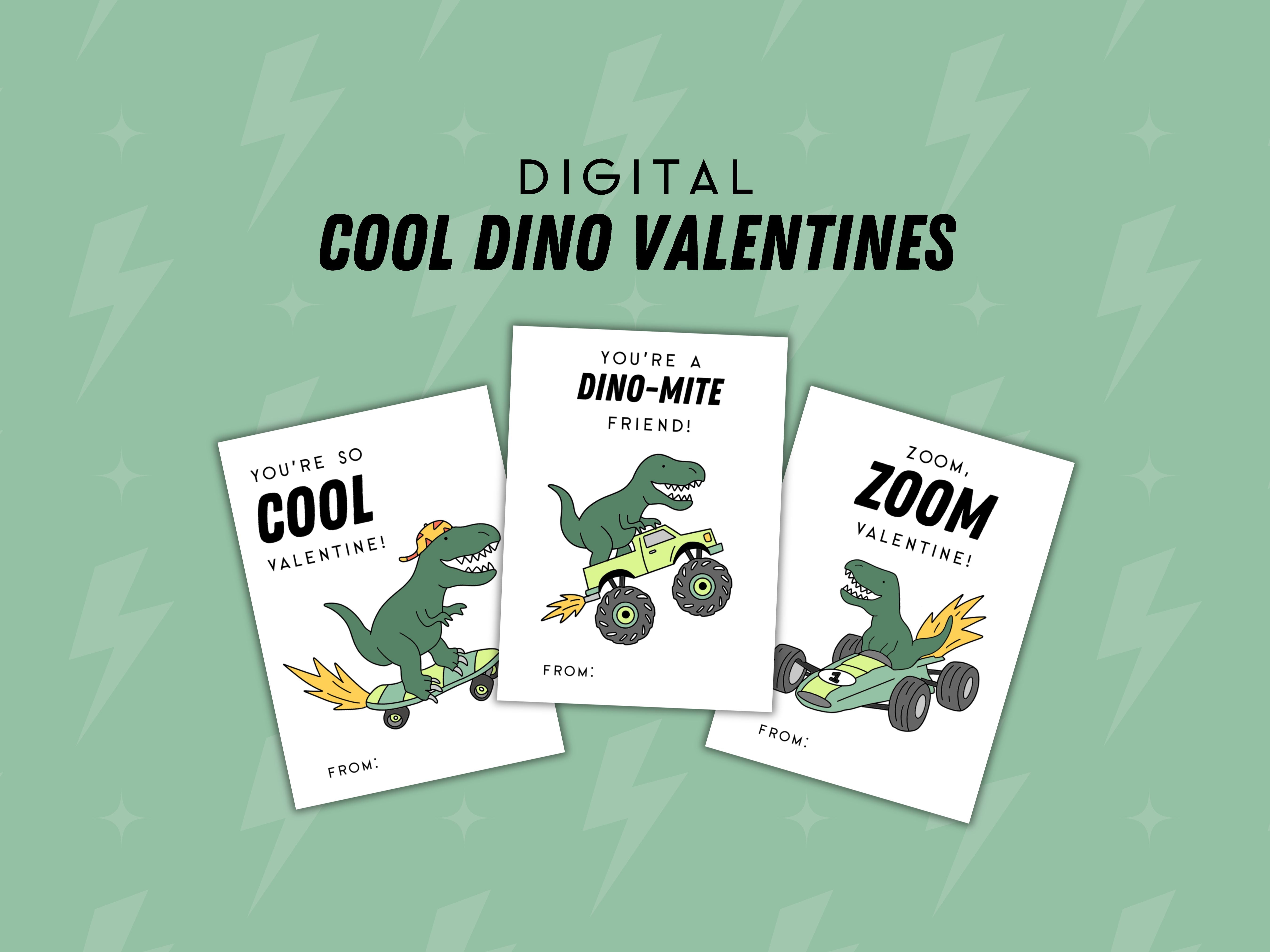 Digital Cool Dinosaur Printable Valentine Cards – Simply Happy Paper
