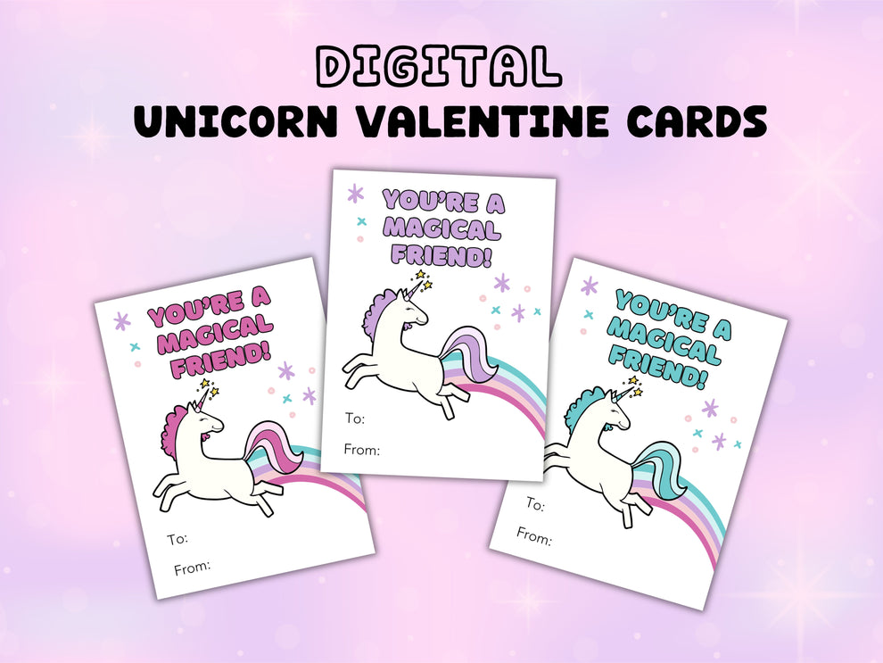 Digital Magical Unicorn Printable Valentine Cards – Simply Happy Paper