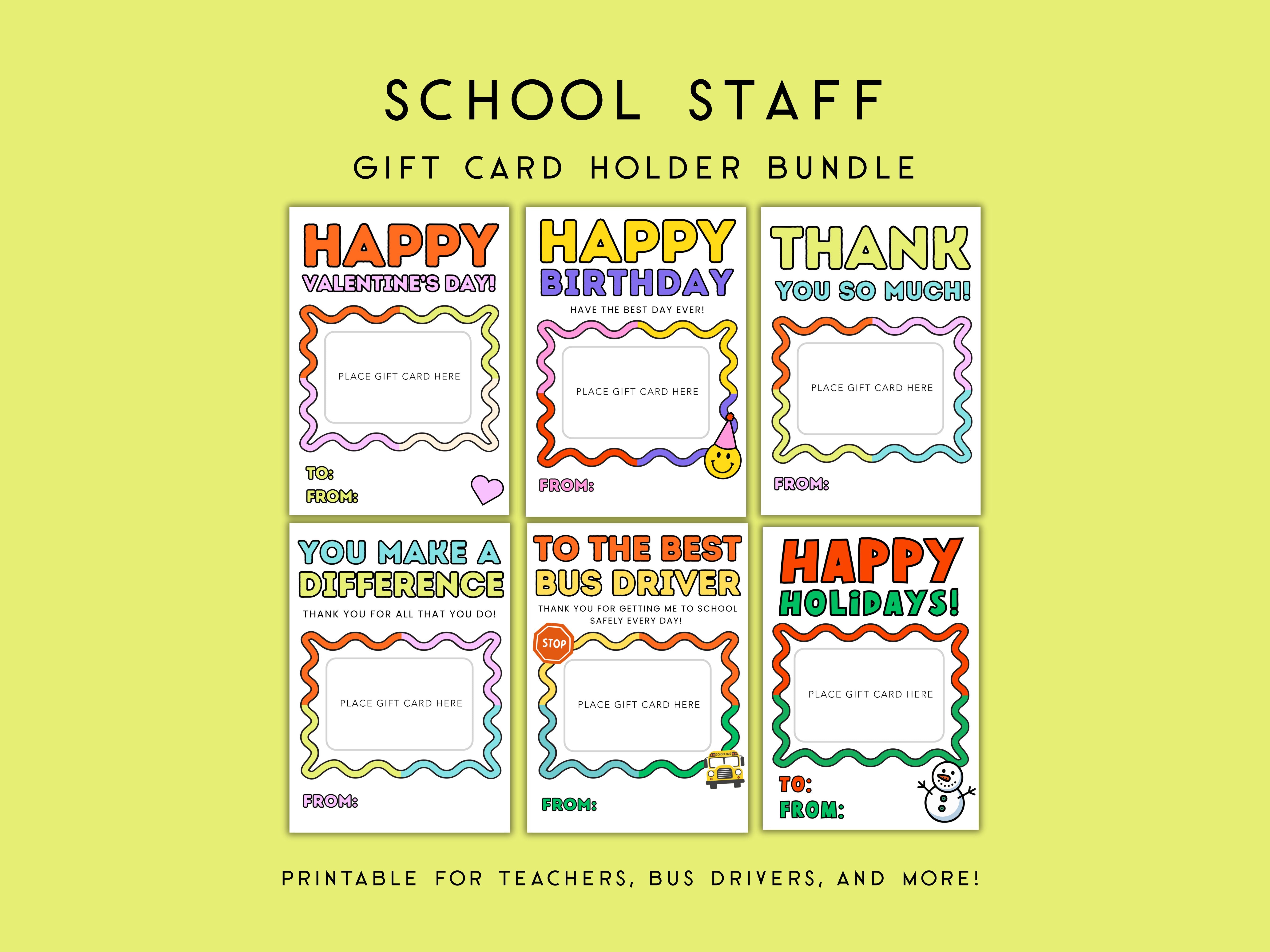 School Staff Gift Card Holder Printable Bundle – Simply Happy Paper
