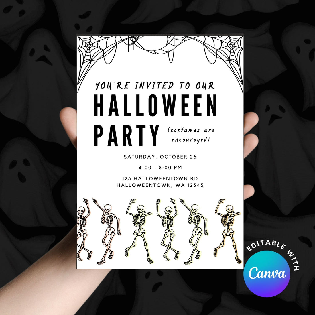 DIGITAL Halloween Party Dancing Skeleton Invitation – Simply Happy Paper