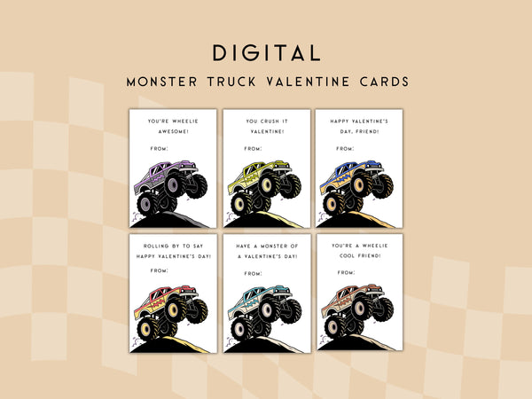 Digital Monster Truck Printable Valentine Cards – Simply Happy Paper