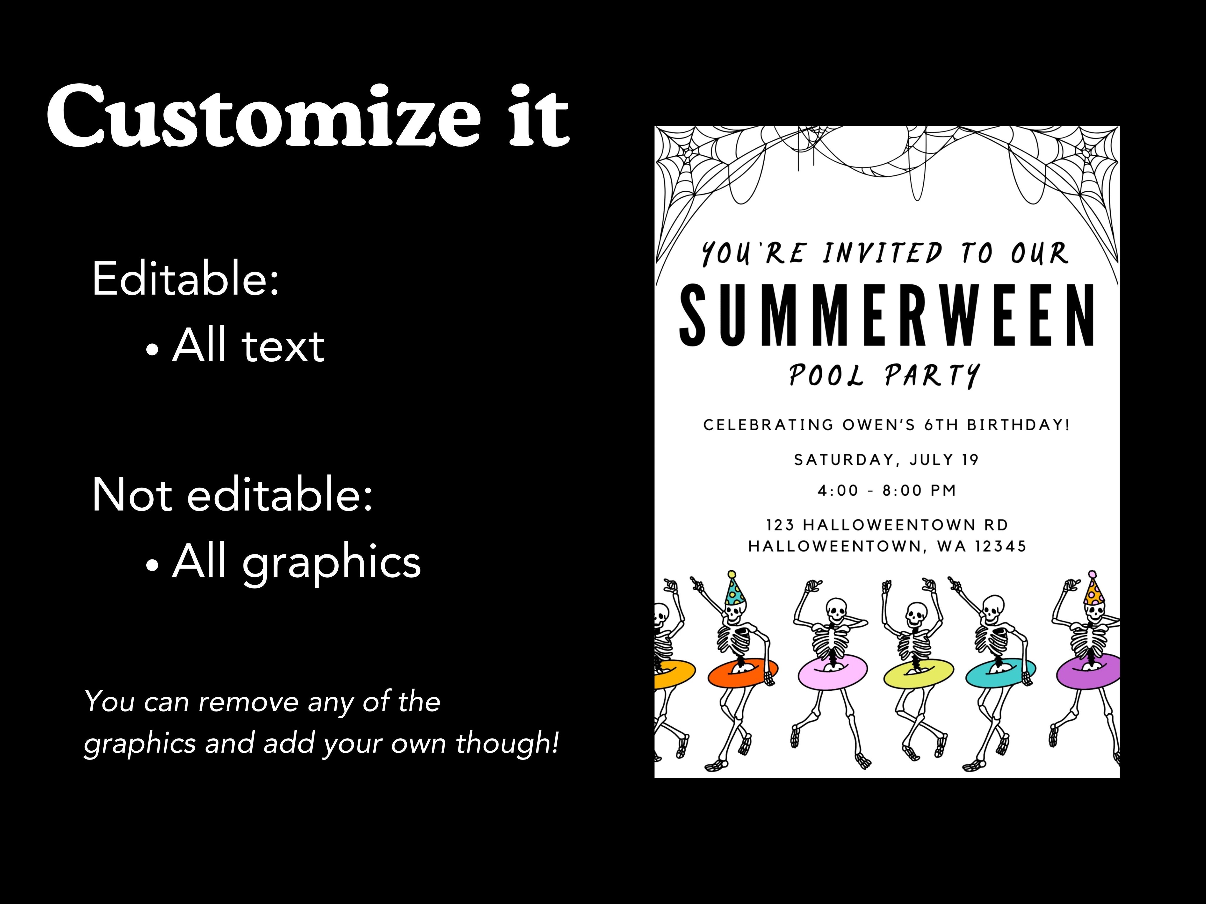 DIGITAL Summerween Pool Party Dancing Skeleton Invitation – Simply ...