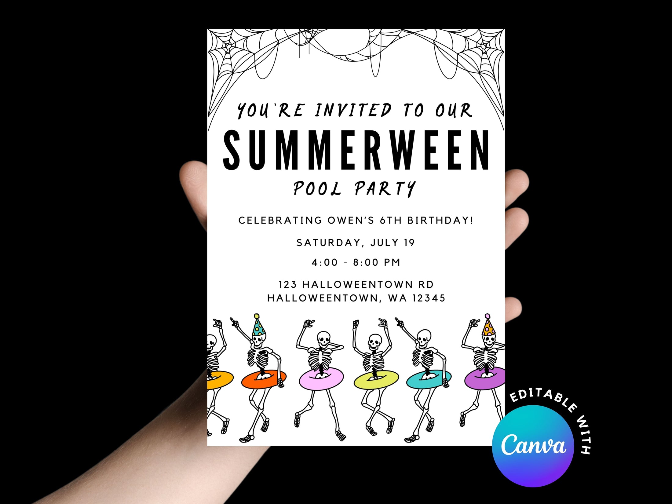 DIGITAL Summerween Pool Party Dancing Skeleton Invitation – Simply ...