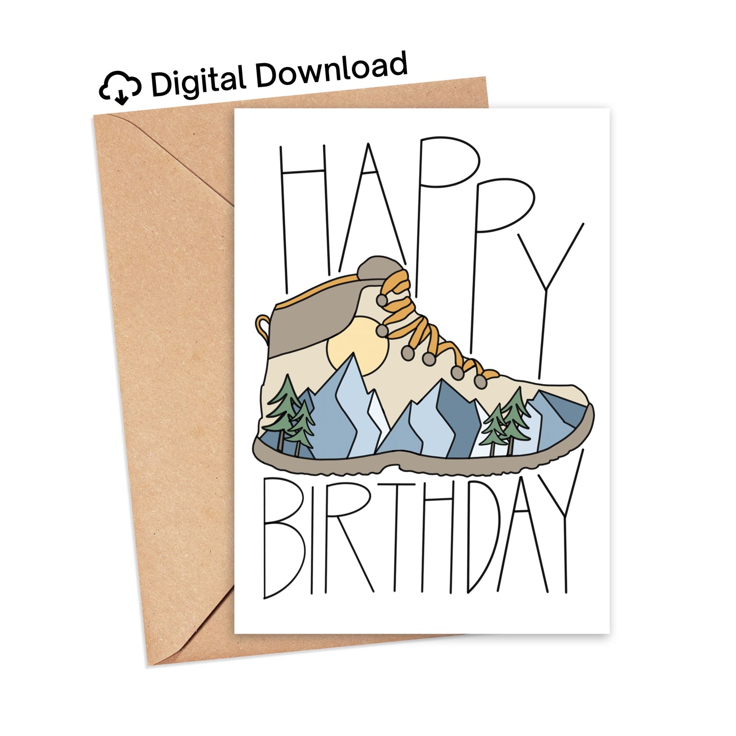 DIGITAL Happy Birthday Hiking Boot Card – Simply Happy Paper